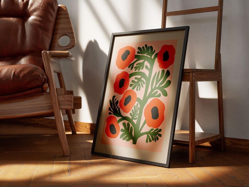 Boho Floral Print: Orange & Green Botanical Art (digital Download) - Etsy