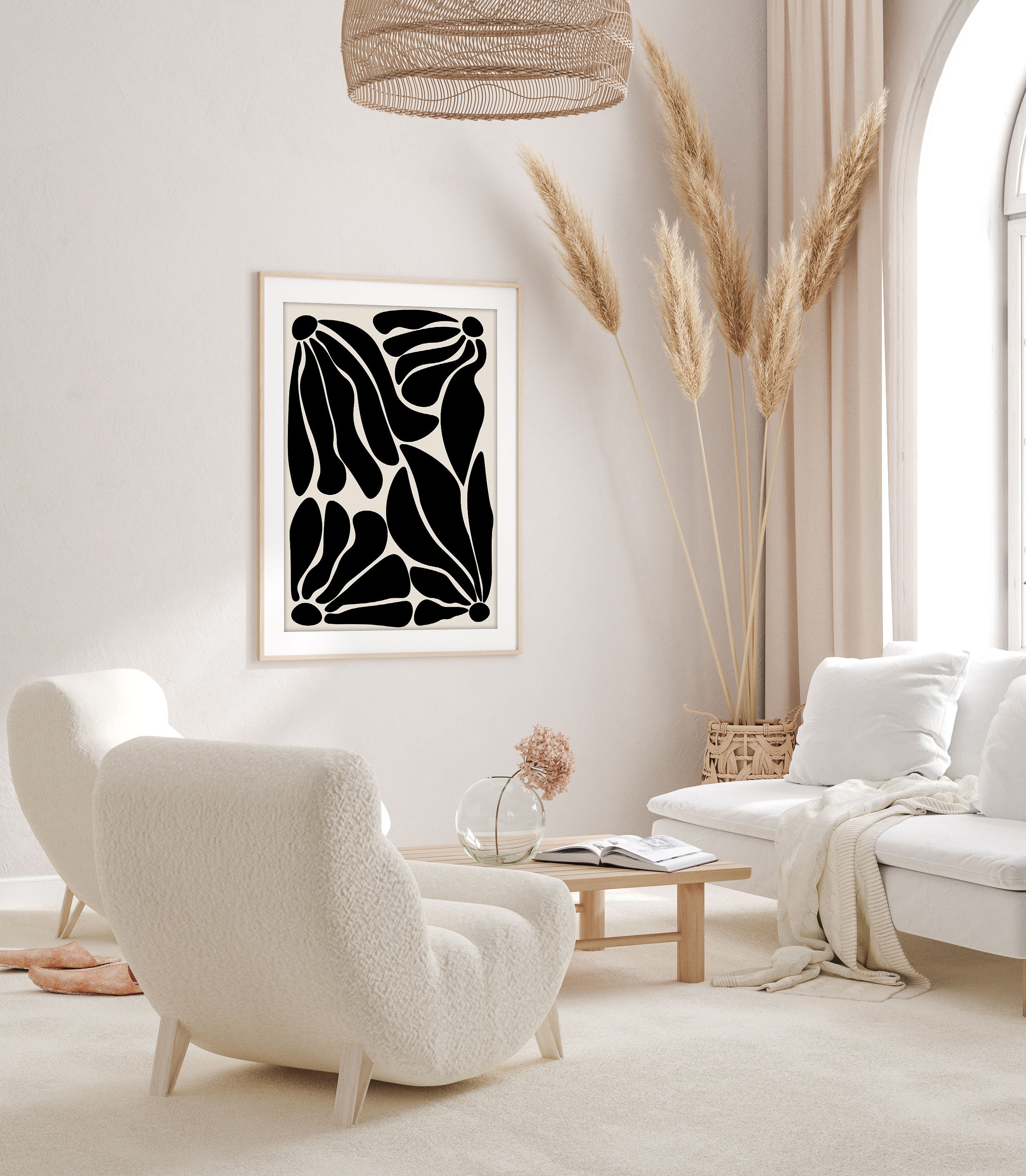 Black and Beige Abstract Flower Print: Boho Wall Art (digital Download ...