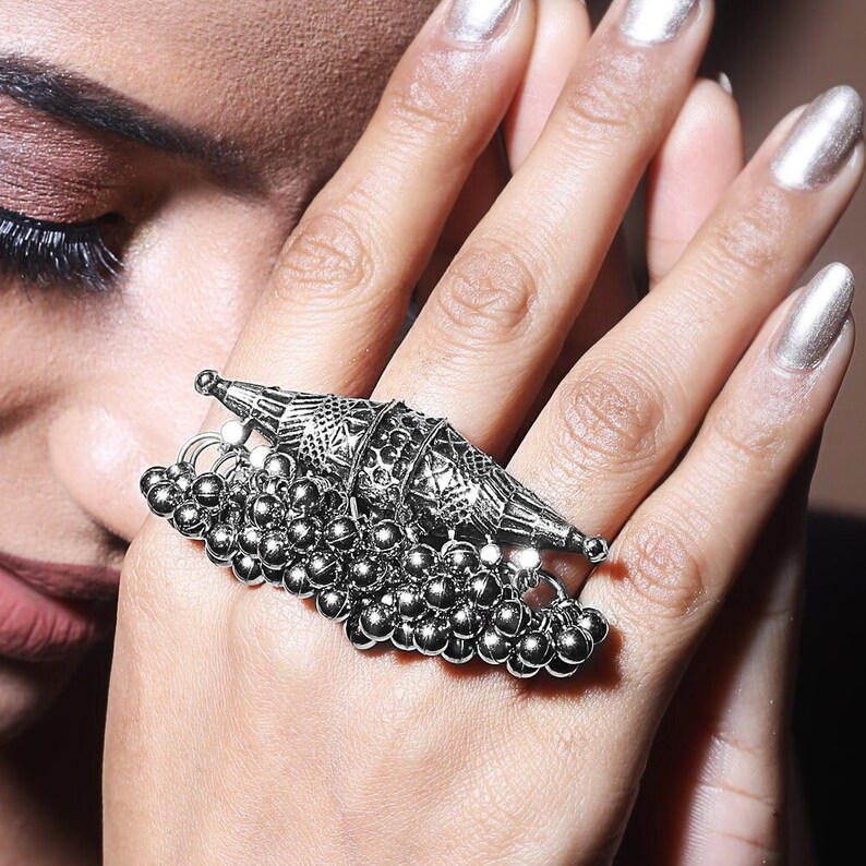 Oxidized Silver Plated Bollywood Adjustable Statement Ring Traditional ...