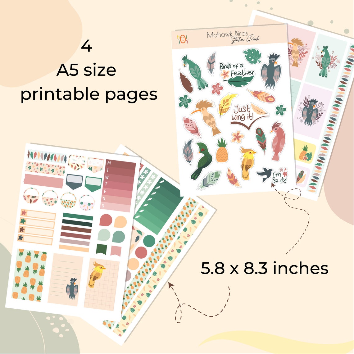 Mohawk Birds Printable Planner Stickers, Cute Digital Journal Stickers ...