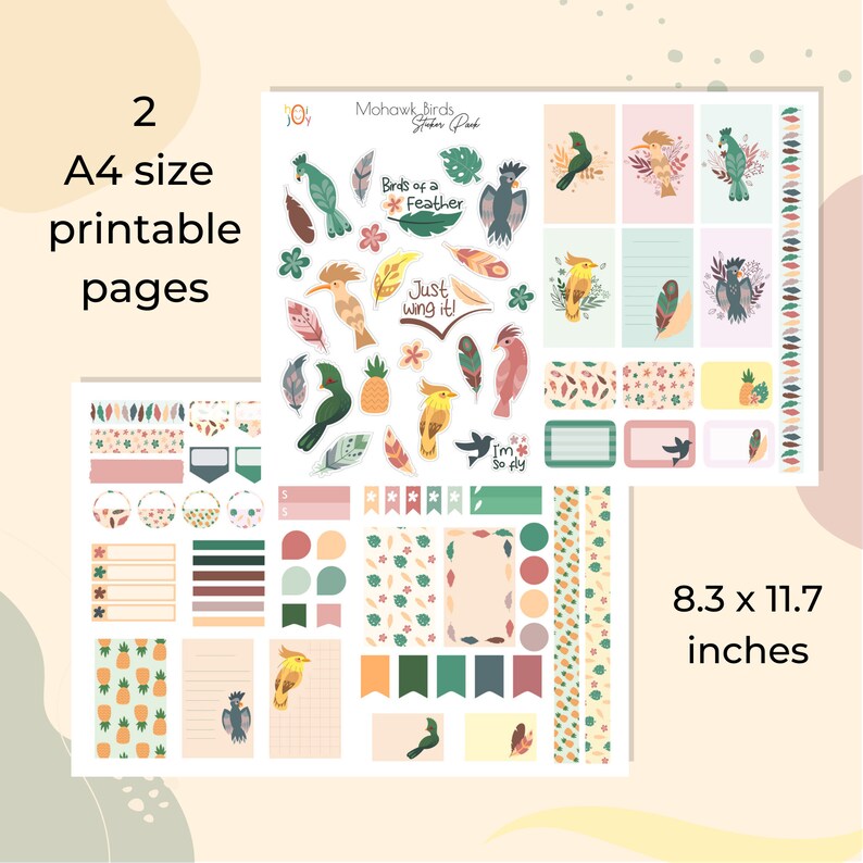 Mohawk Birds Printable Planner Stickers, Cute Digital Journal Stickers ...