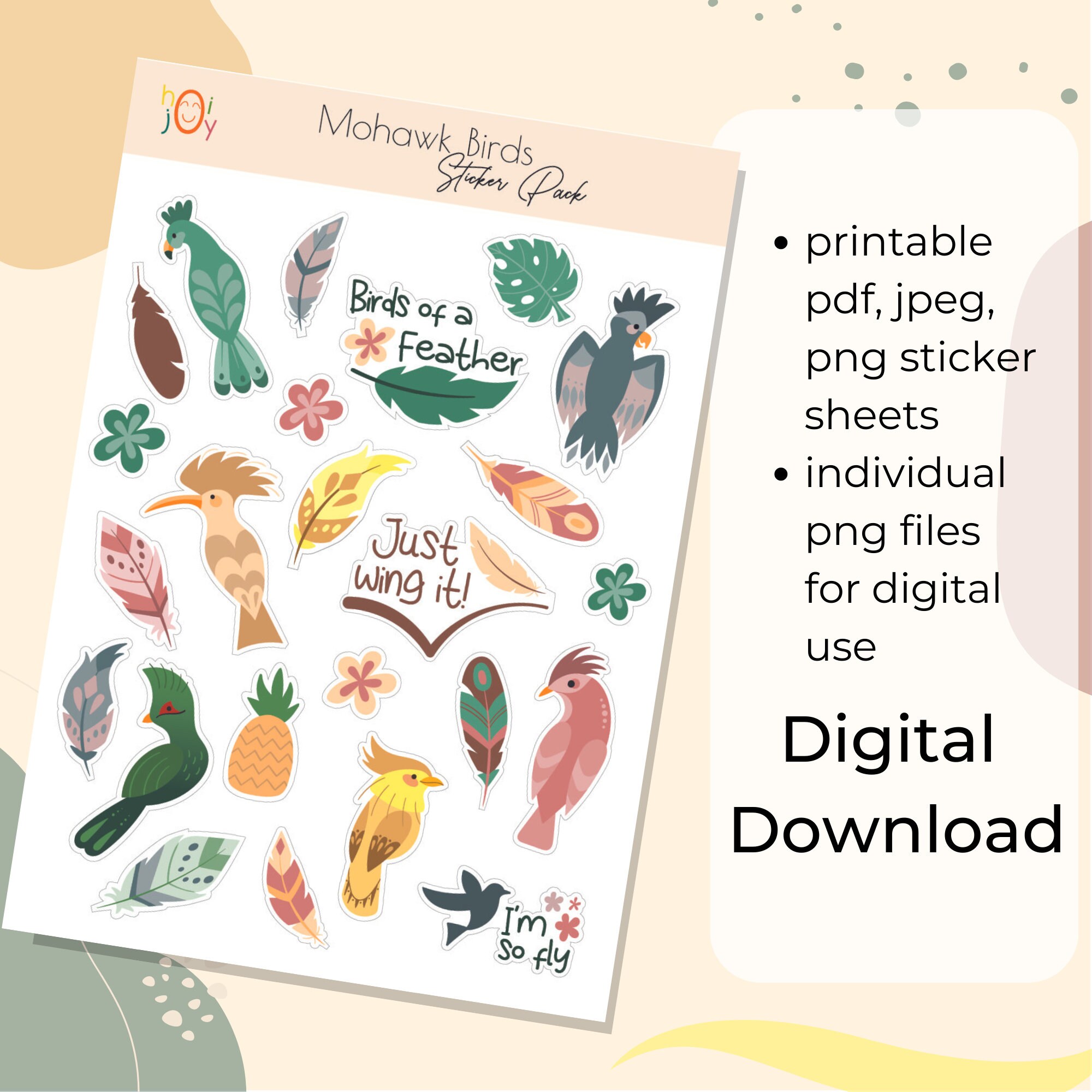 Mohawk Birds Printable Planner Stickers, Cute Digital Journal Stickers ...