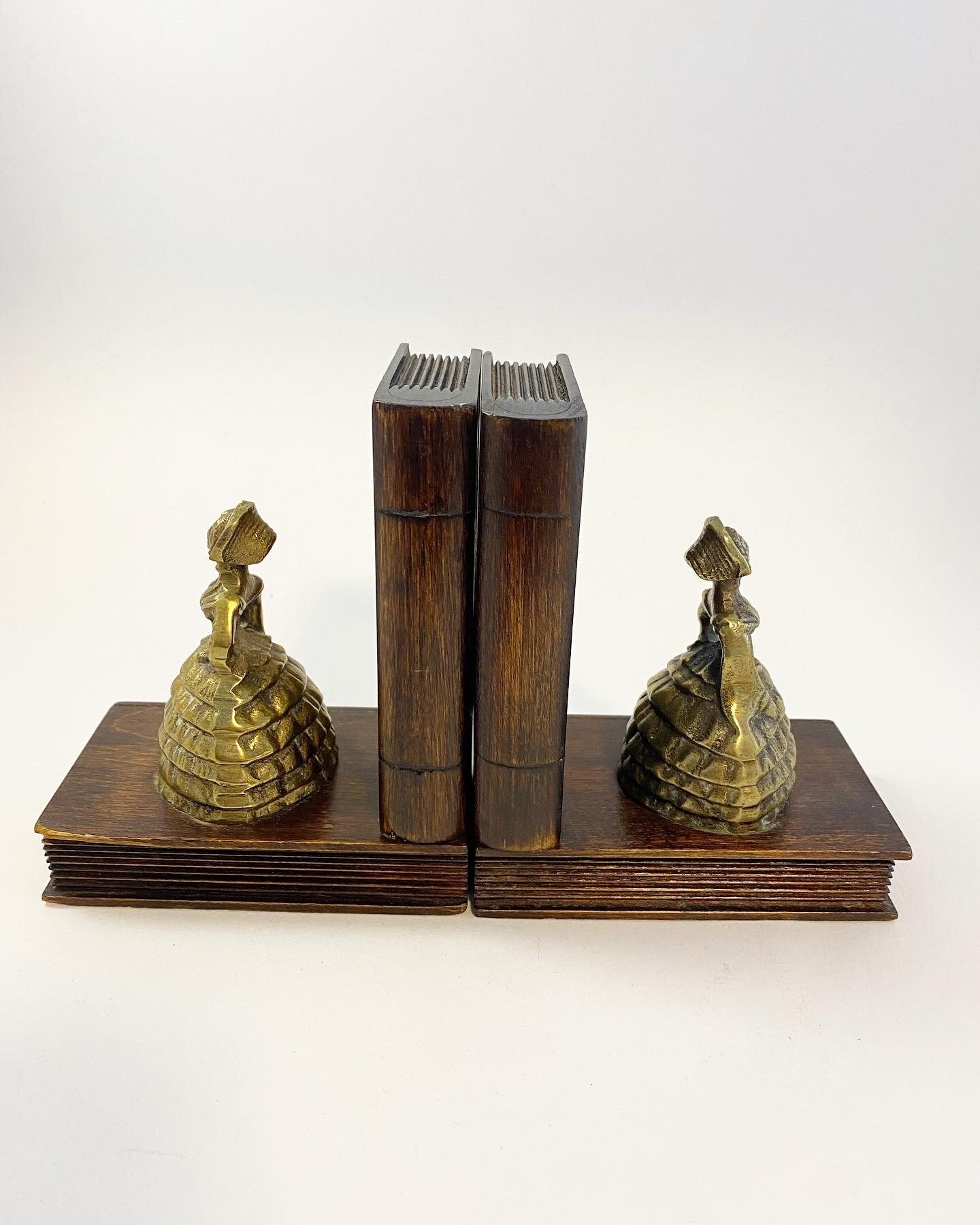 Small Vintage Wooden Bookends With Brass Ladies - Etsy