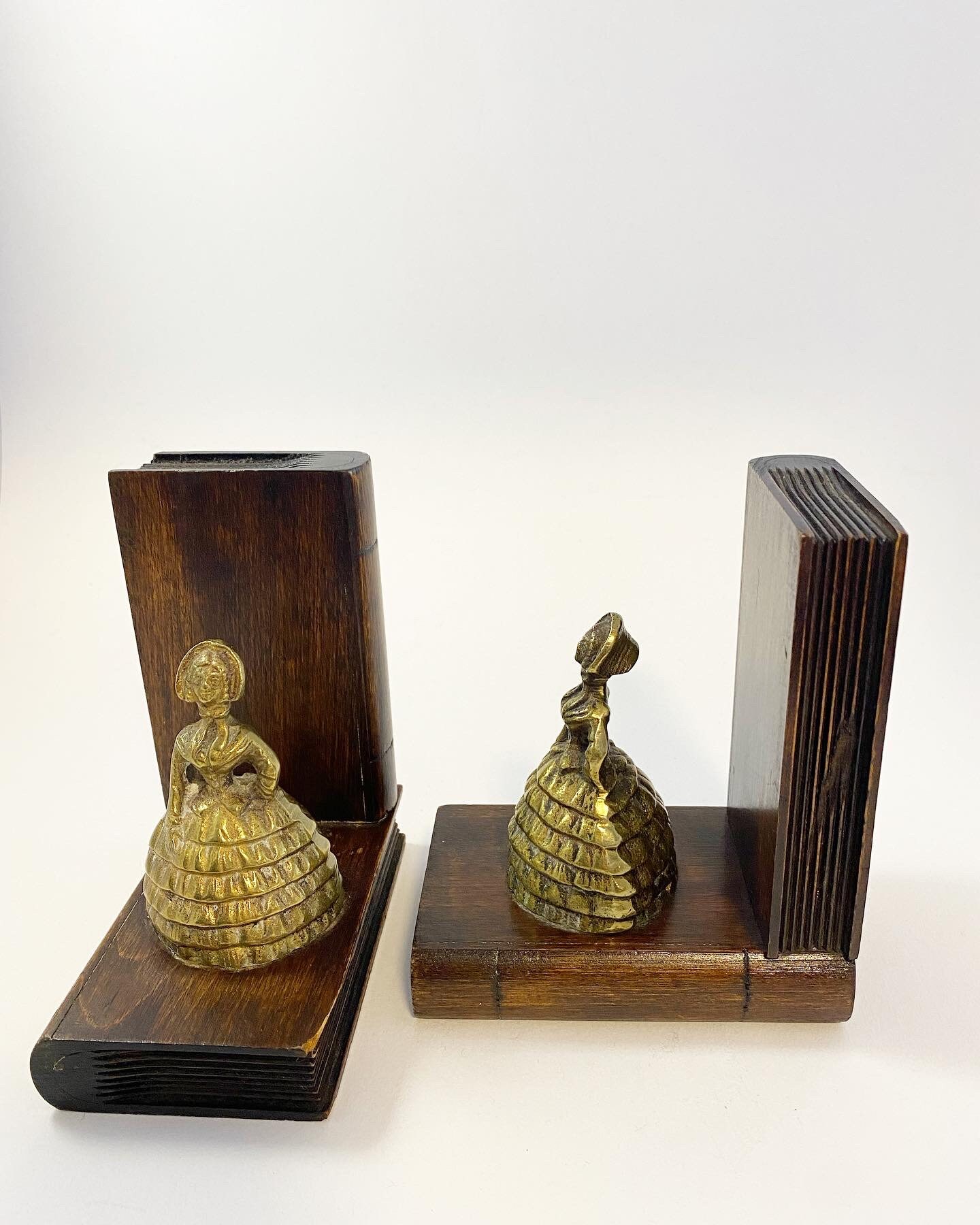 Small Vintage Wooden Bookends With Brass Ladies - Etsy