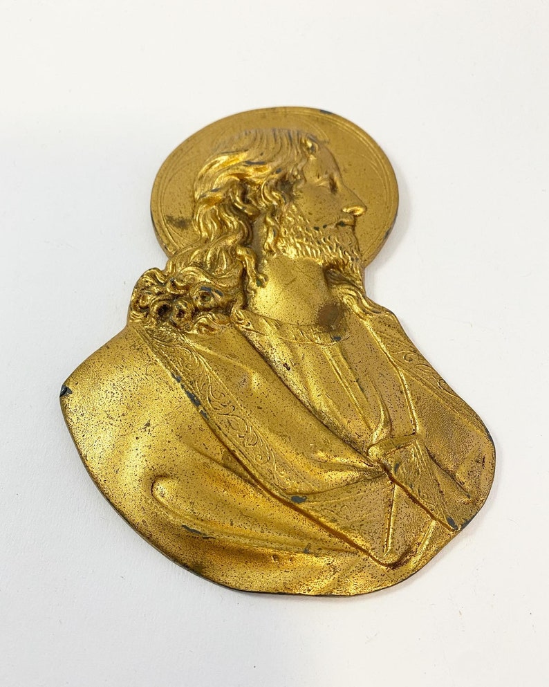 Vintage Cast Metal Jesus Sacred Heart Plaque - Etsy