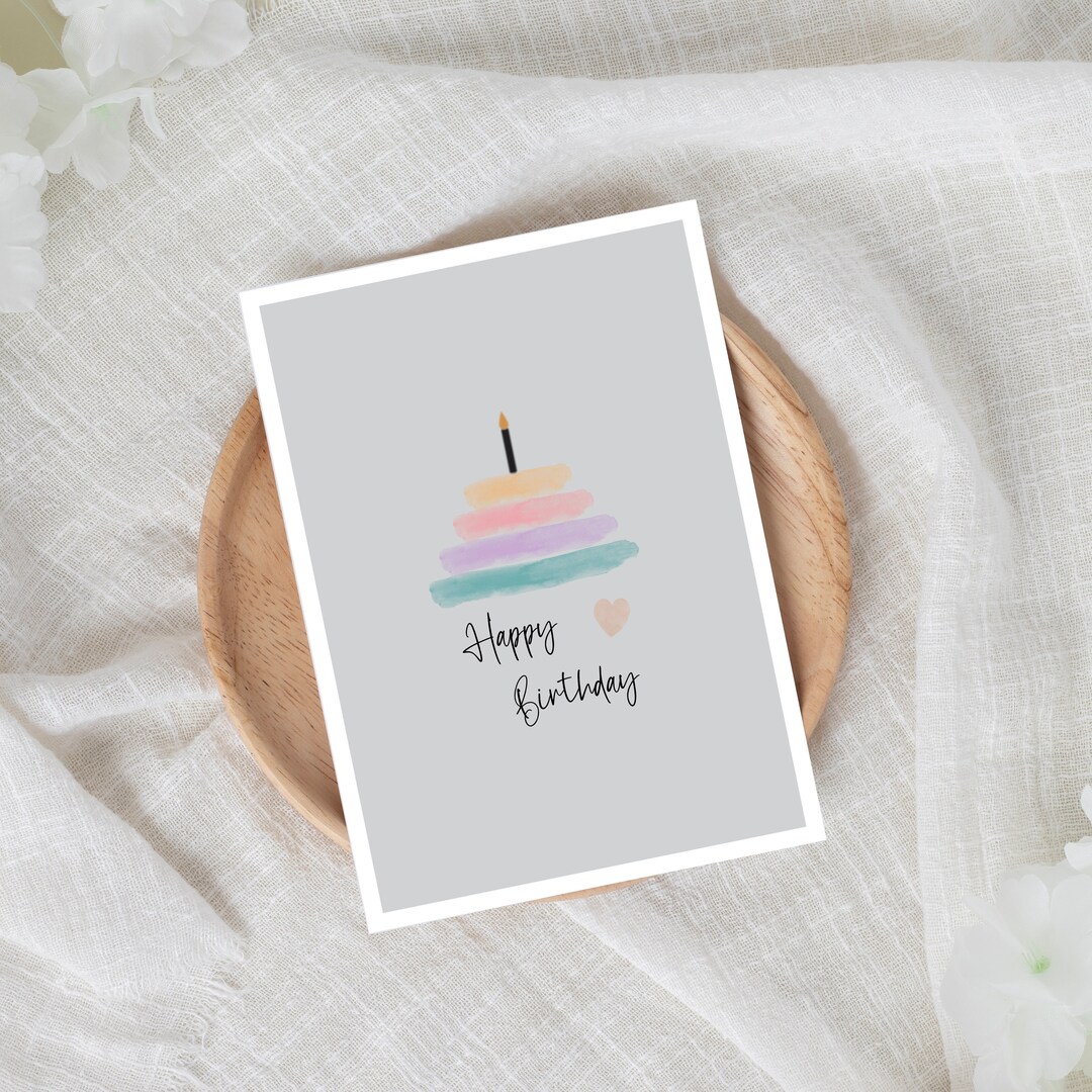 Birthday Card Gray Happy Birthday Cake Format DINA6 Birthday Gift Card ...