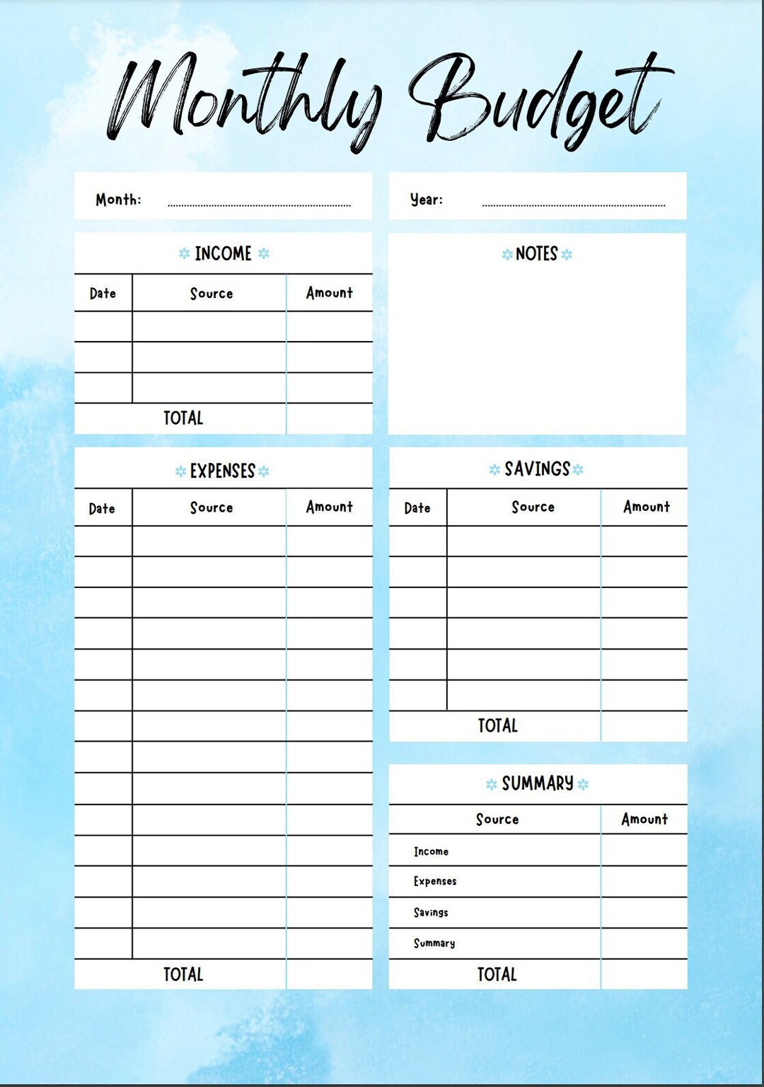 Monthly Budget Template blue - Etsy