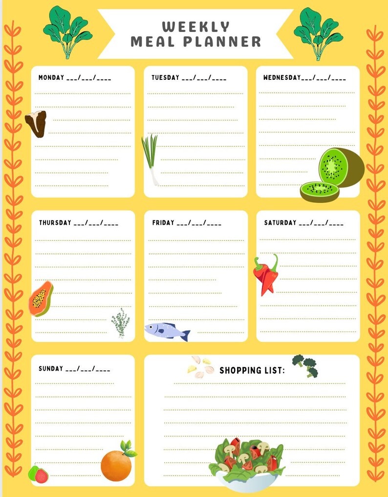 Meal Planning Template - Etsy