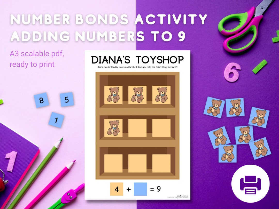 Number Bonds to 9 Activity A3 A4 Scalable PDF Addition Practice Working ...