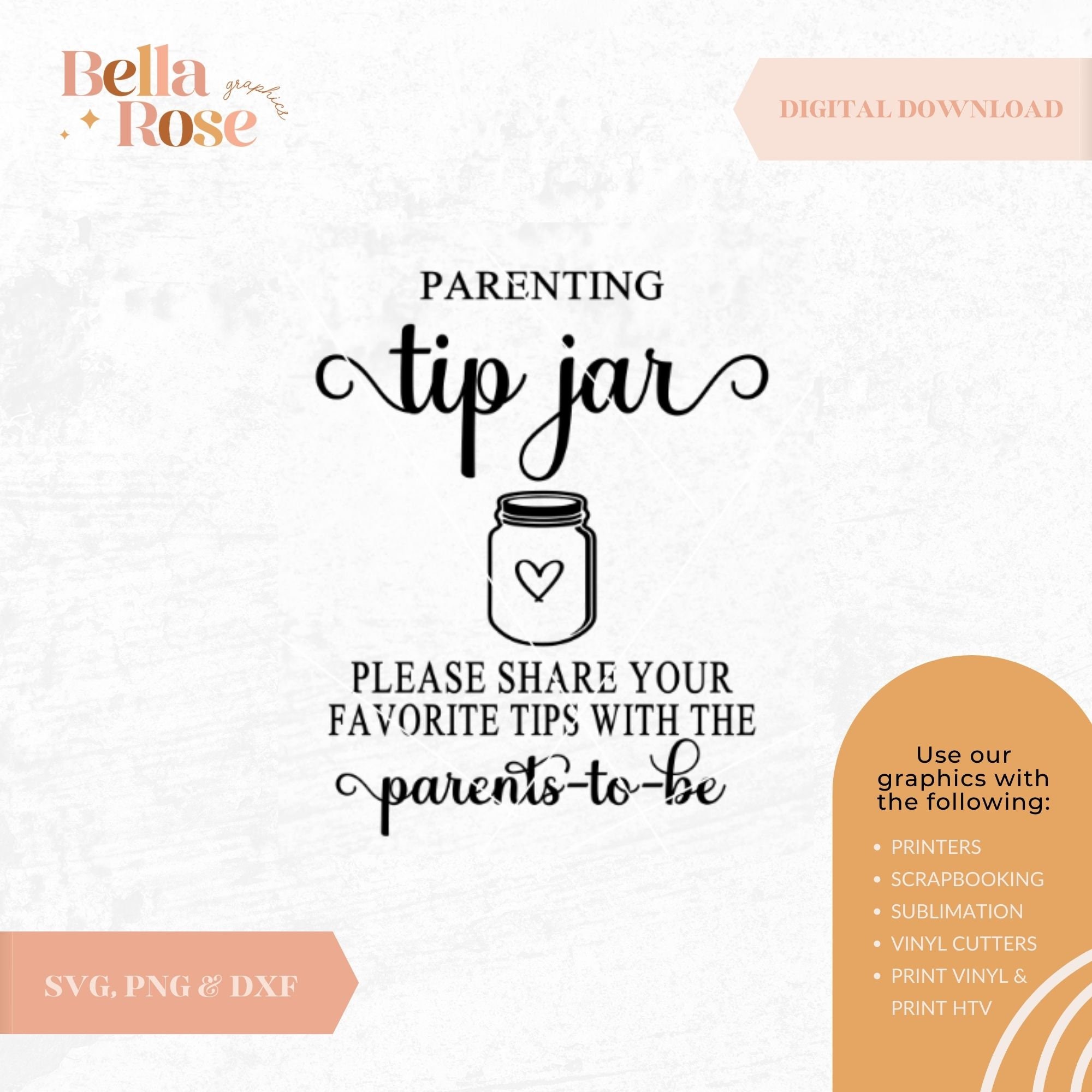 Baby Shower Decor Parenting Tip Jar SVG PNG DXF Cut Files for Cricut ...