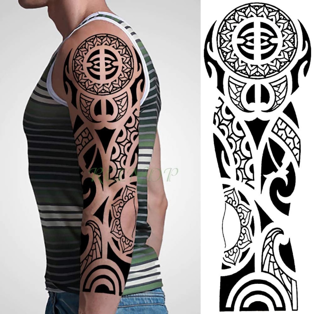 Full Arm Hand Temporary Tattoo for Men Girls Women Sticker Size 48x17cm ...