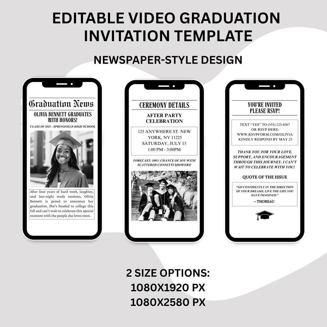 Editable Digital Graduation Invitation Template for Canva, Animated ...