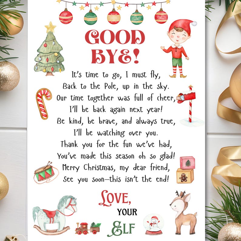 Elf Goodbye Letter Printable, Christmas Elf Poem, Holiday Elf Farewell ...