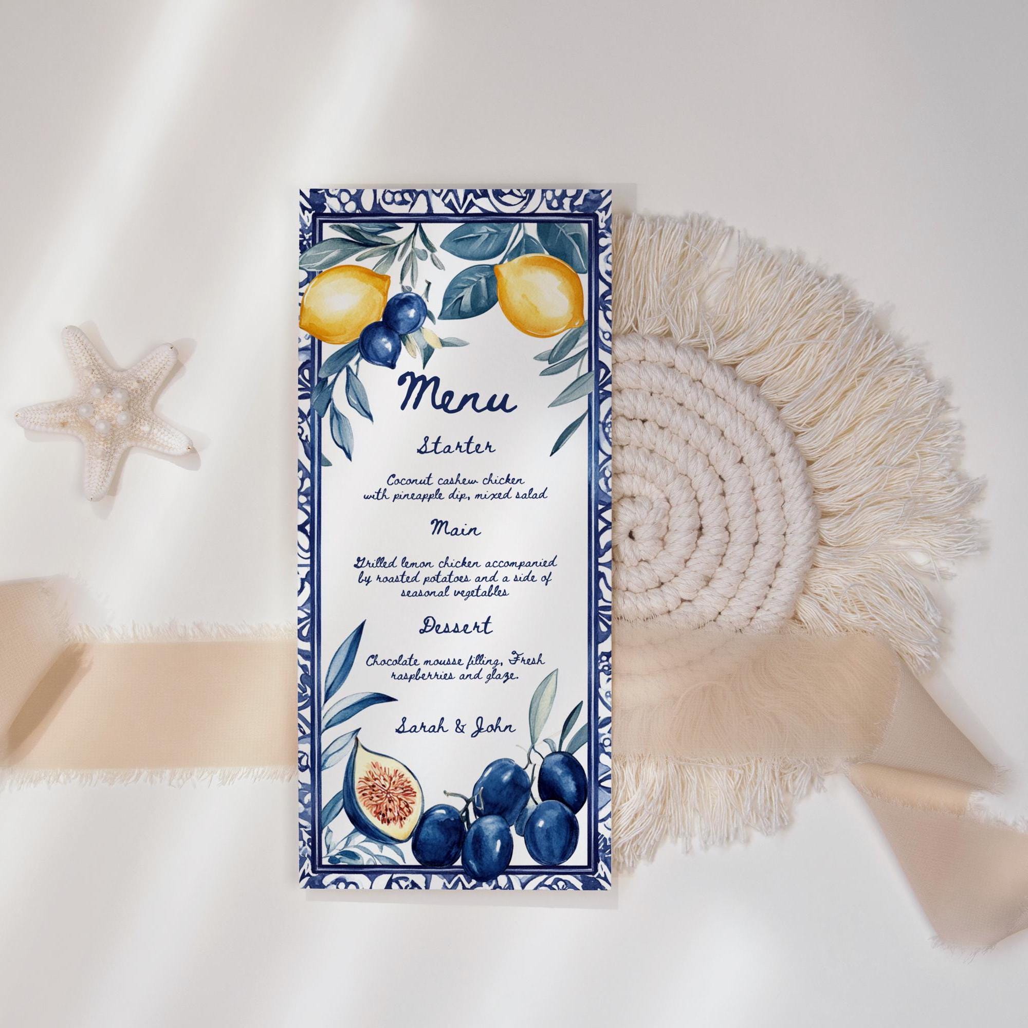 Lemon Wedding Menu Template Canva | Mediterranean Wedding Menu ...