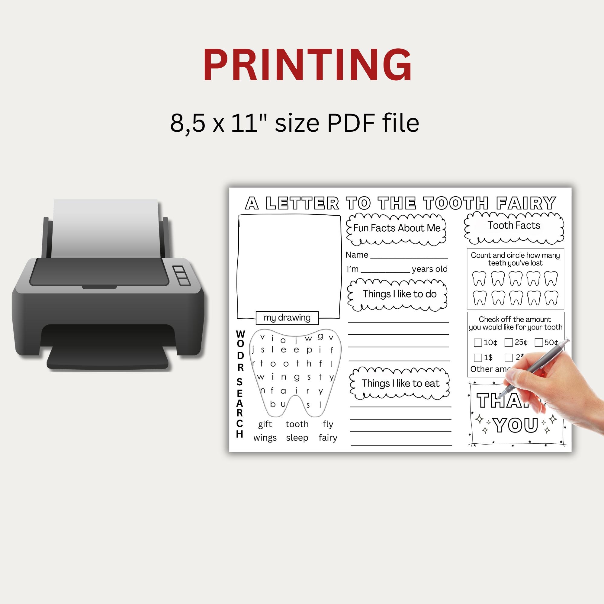 Tooth Fairy Letter Coloring Page Printable First Lost Tooth Magical ...