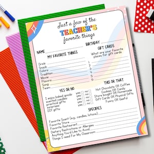 Teacher Questionnaire Survey A Few of My Favorite Things Teacher ...