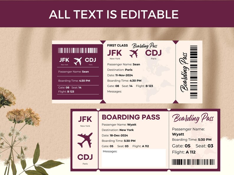 Canva Template Boarding Pass, Editable Printable Personalized Airline ...