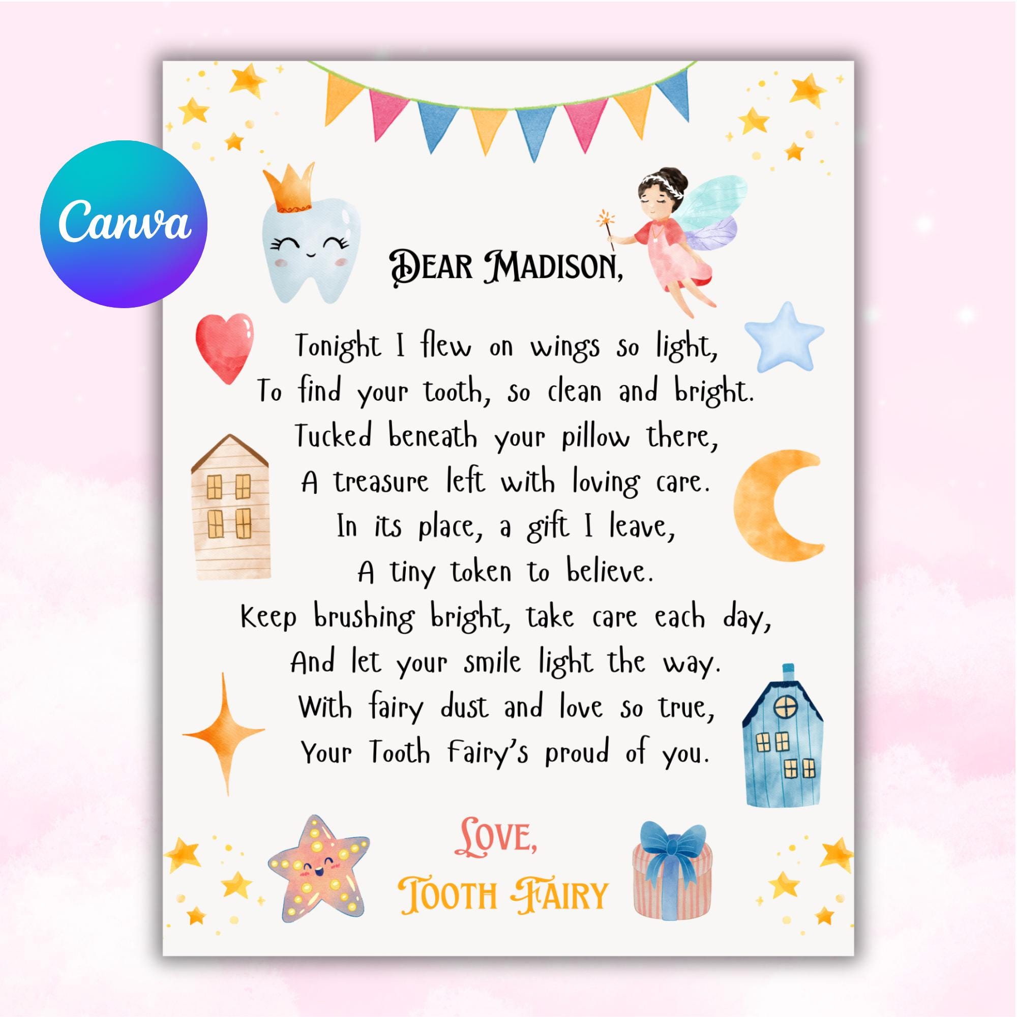 Tooth Fairy Note Printable Editable Tooth Fairy Letter Canva Template ...