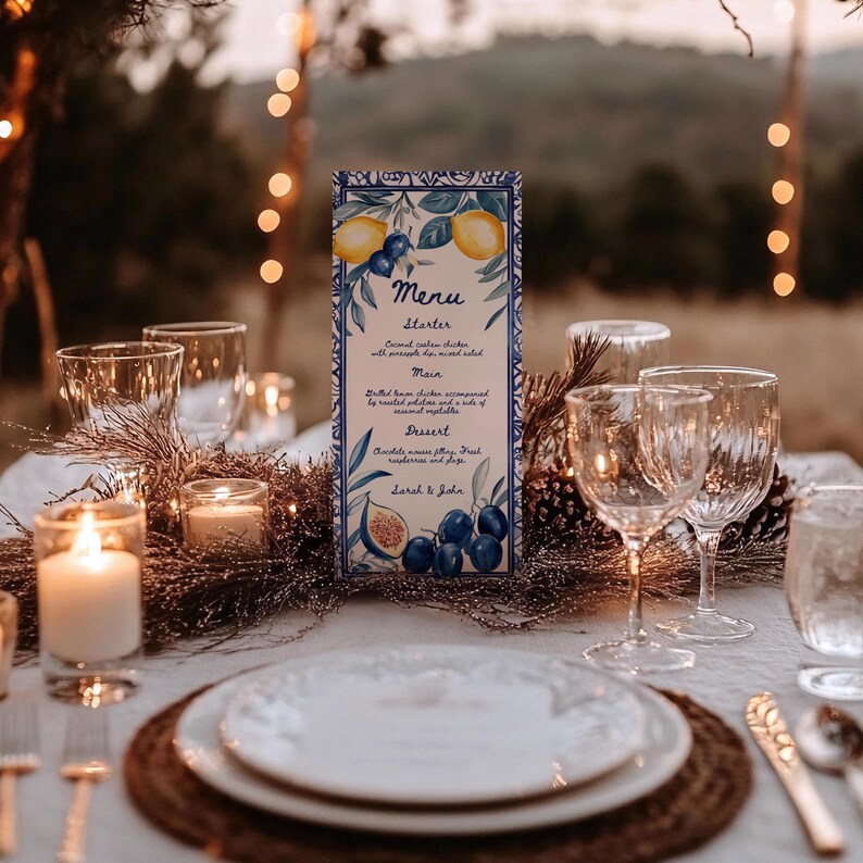 Lemon Wedding Menu Template Canva | Mediterranean Wedding Menu ...