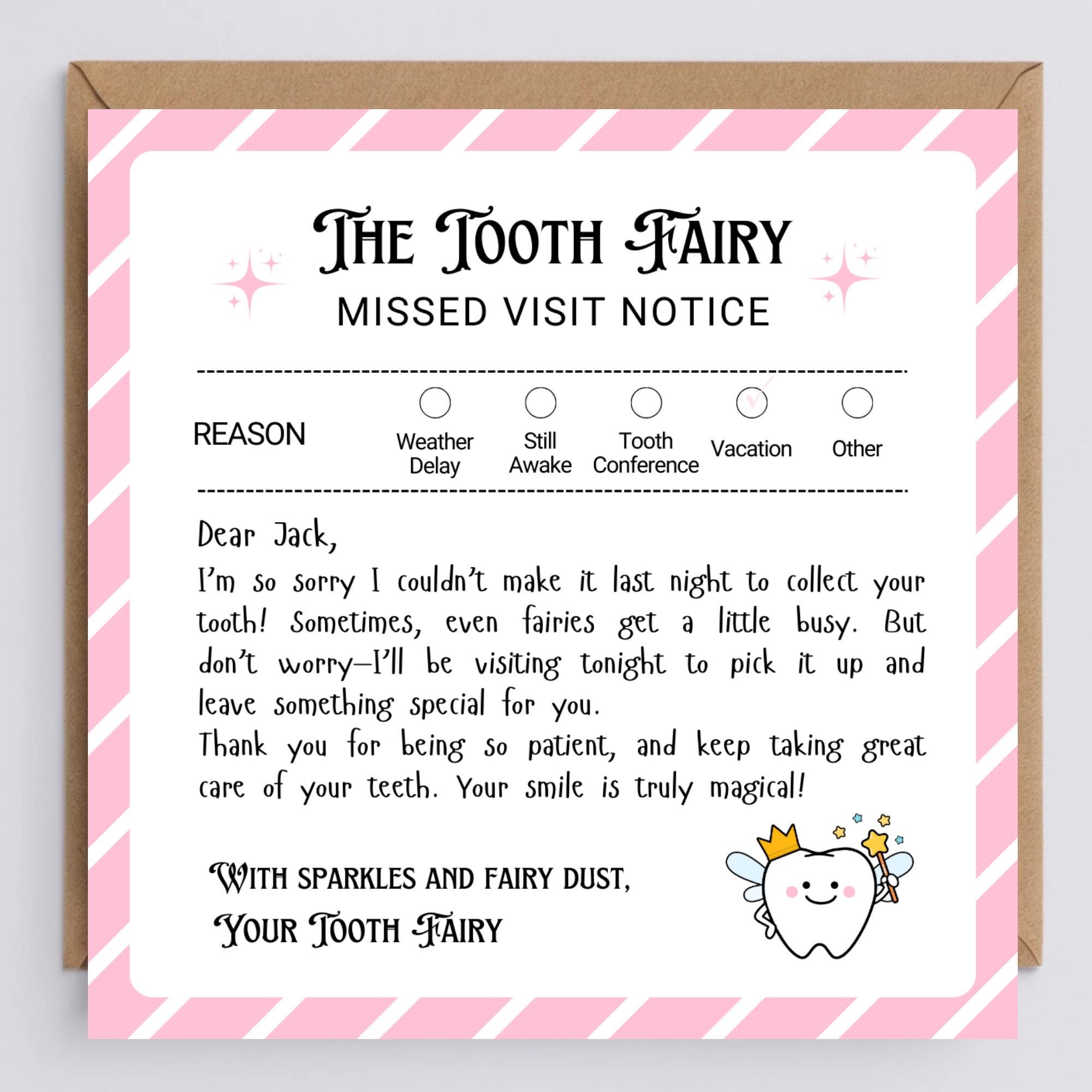 Printable Tooth Fairy Pink and Blue Apology Note Canva Template Tooth ...