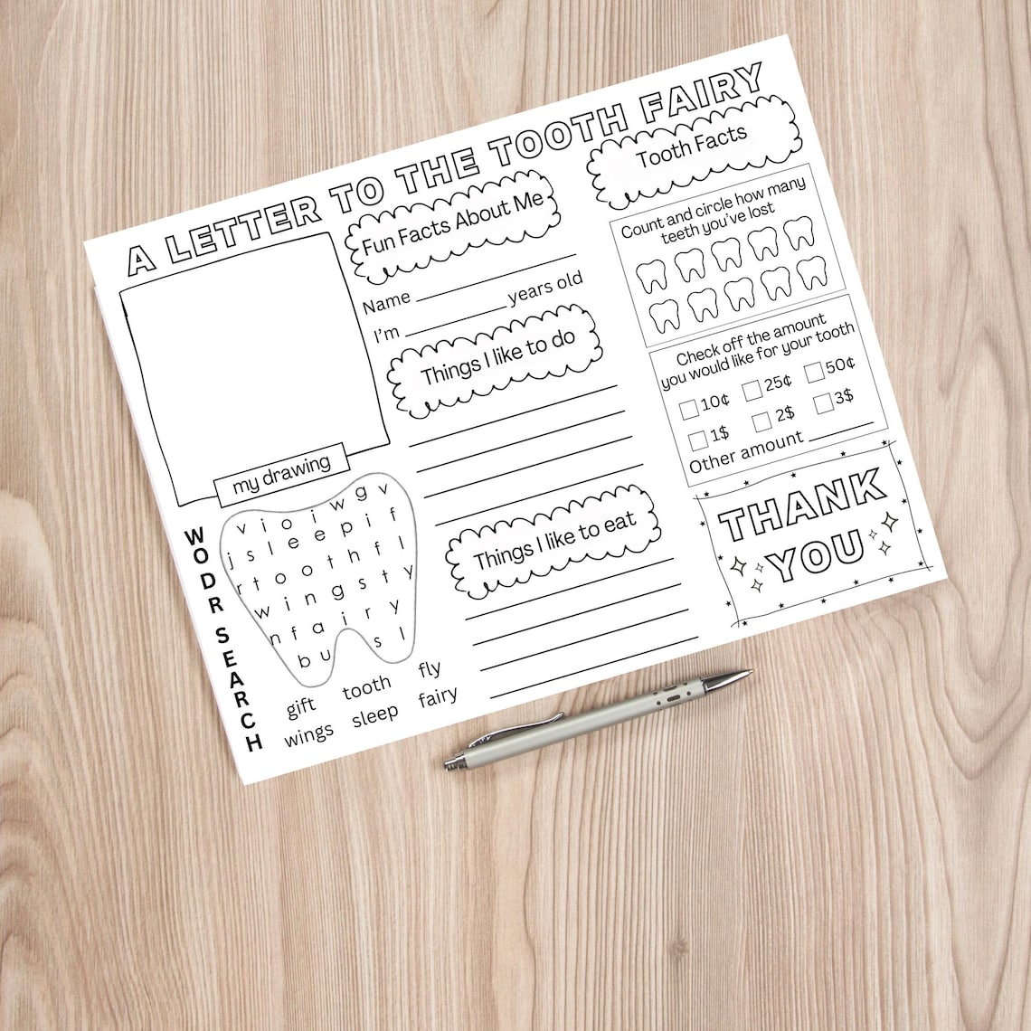 Tooth Fairy Letter Coloring Page Printable First Lost Tooth Magical ...