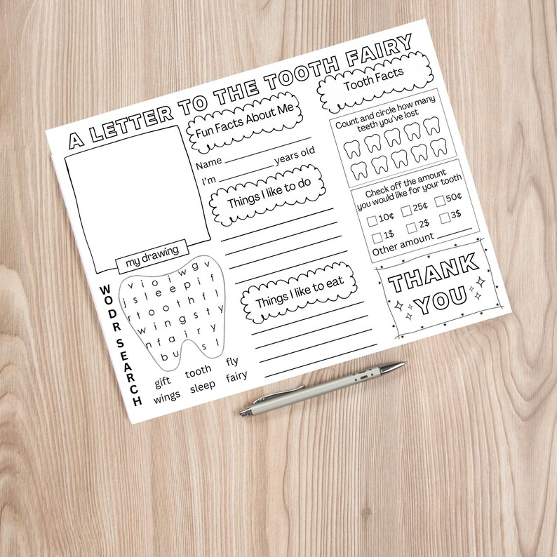 Tooth Fairy Letter Coloring Page – Printable Activity for Kids | First ...