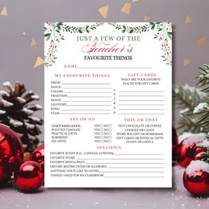 Teacher Questionnaire Survey A Few of My Favorite Things Teacher ...