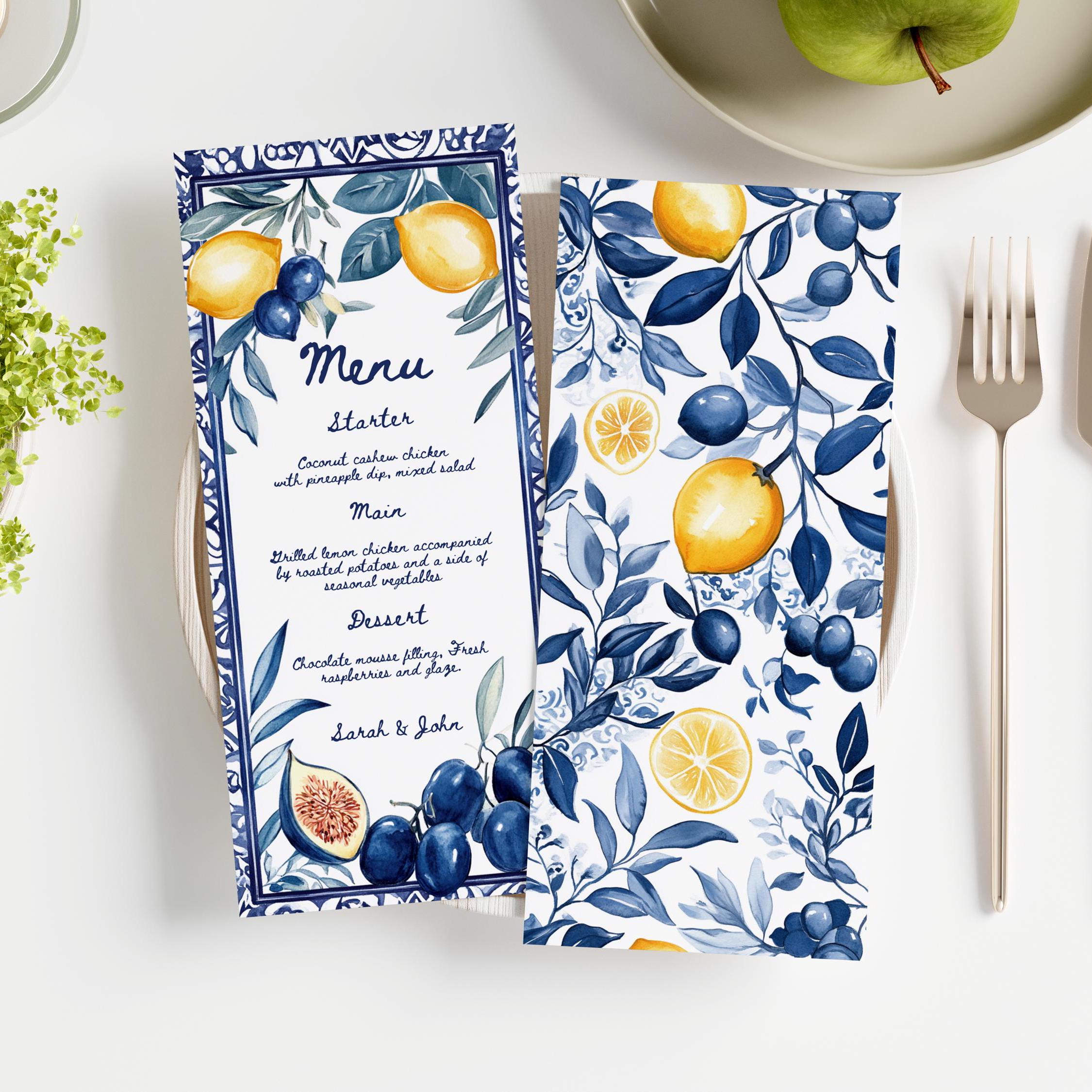 Lemon Wedding Menu Template Canva | Mediterranean Wedding Menu ...