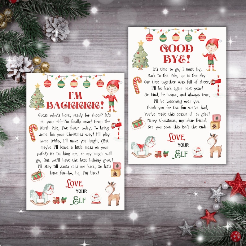Elf Letter Kit Hello & Goodbye Elf Letters Printable, Elf Return Letter ...
