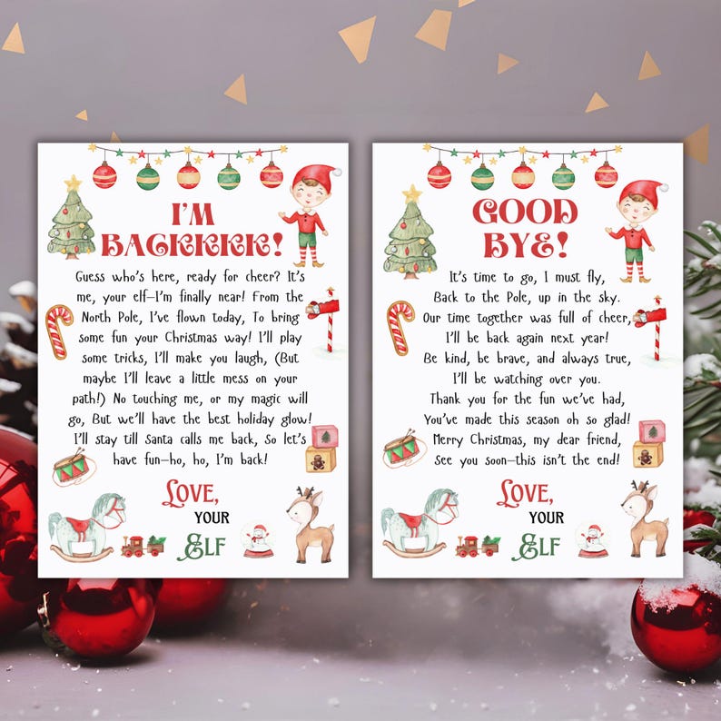 Elf Letter Kit Hello & Goodbye Elf Letters Printable, Elf Return Letter ...