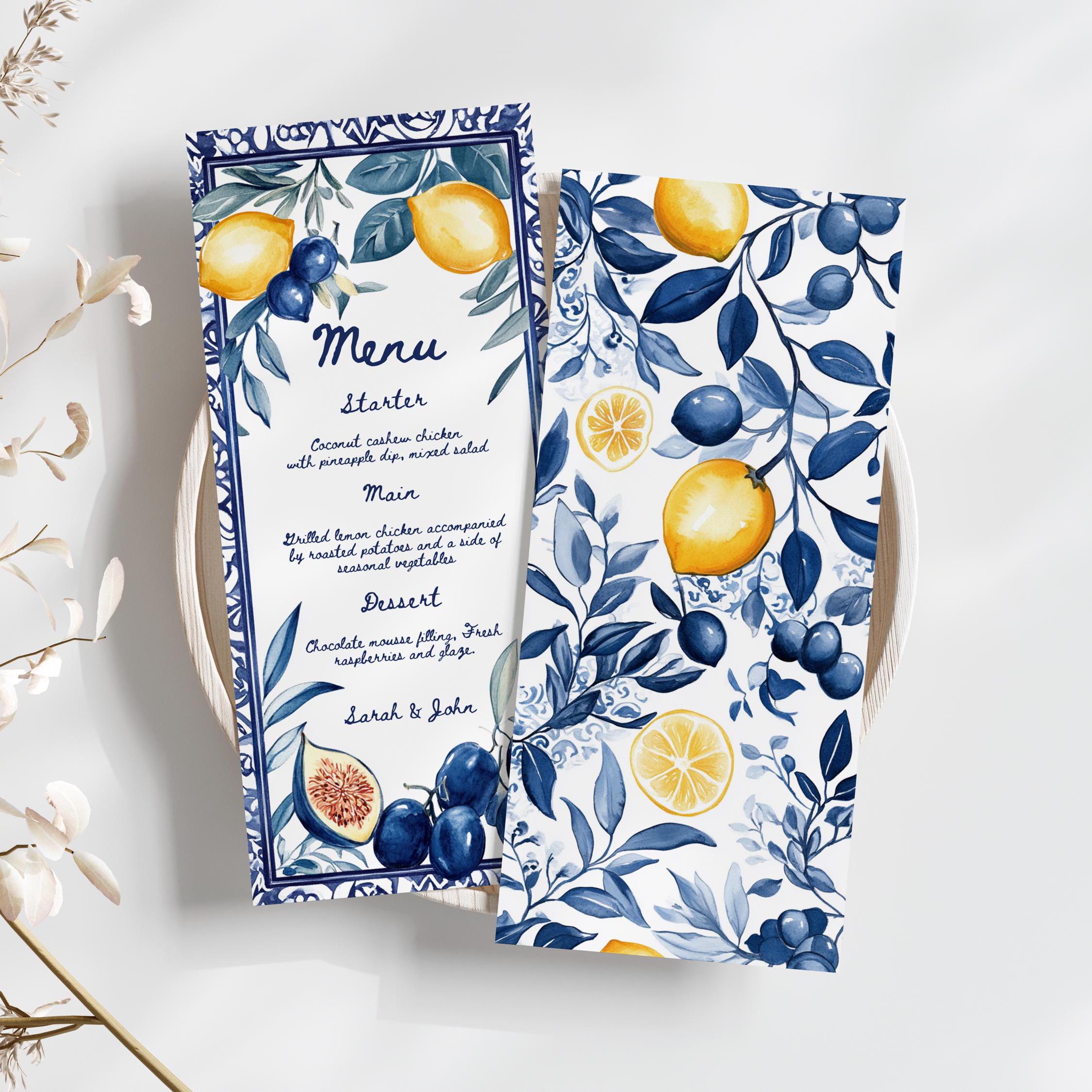 Lemon Wedding Menu Template Canva | Mediterranean Wedding Menu ...