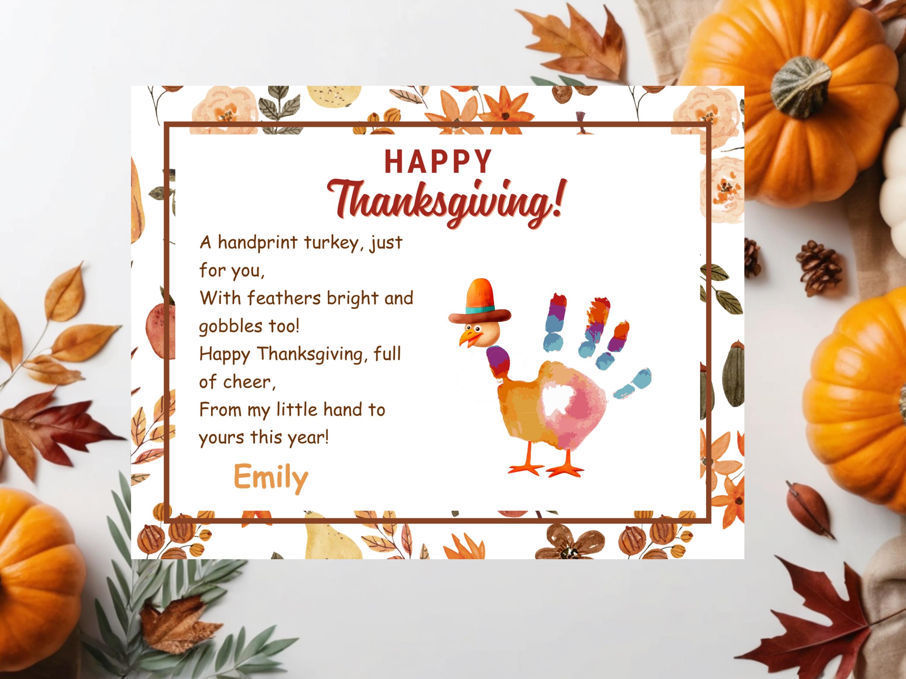 Thanksgiving Handprint Placemat, Turkey Handprint Poem Art, Turkey ...