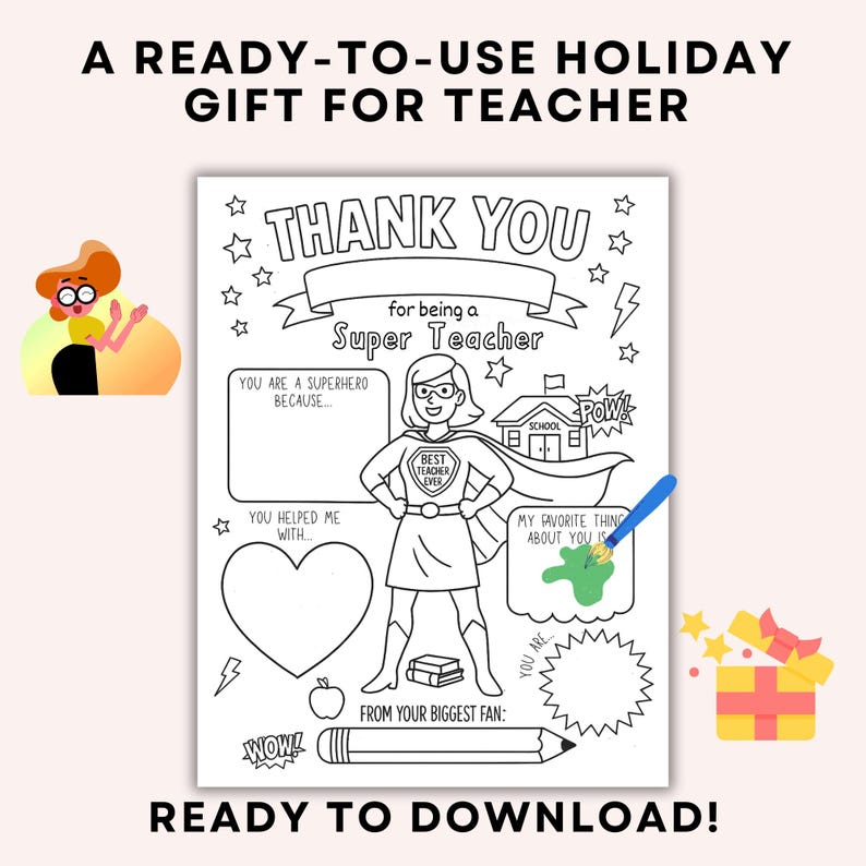 Teacher Thank You Coloring Page Printable, Teacher Appreciation Week ...