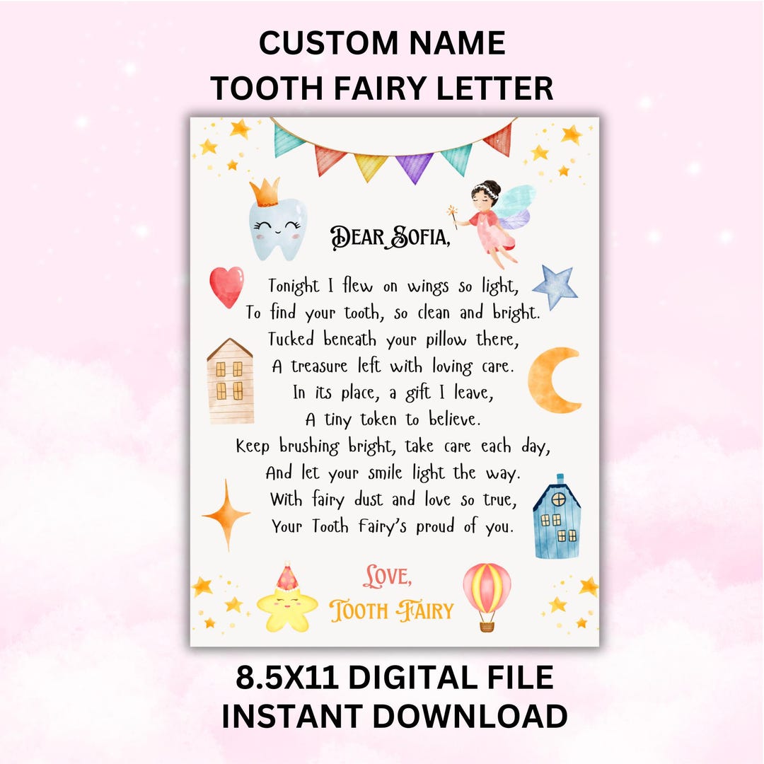 Tooth Fairy Letter Custom Name Tooth Fairy Note Printable File Tooth ...