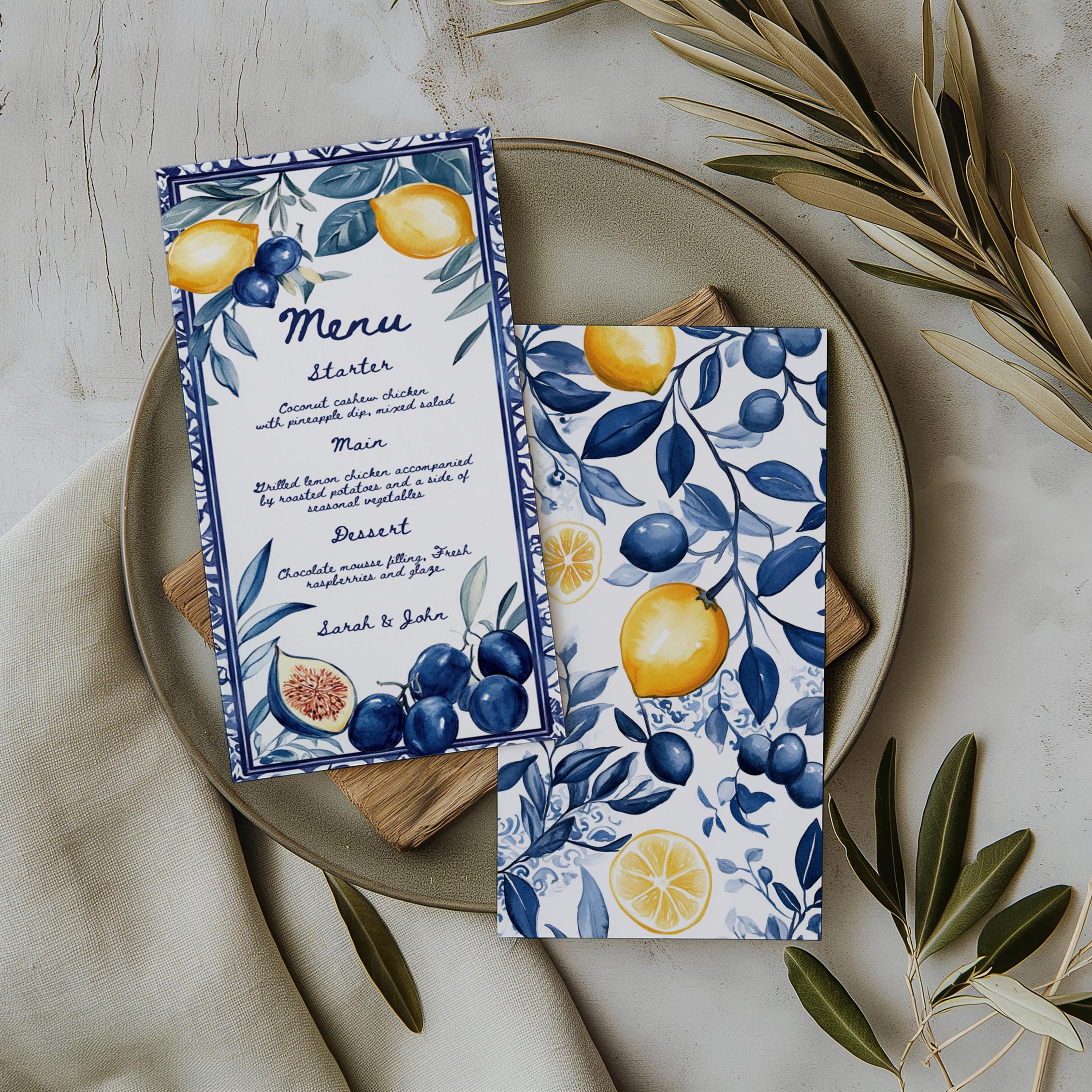 Lemon Wedding Menu Template Canva | Mediterranean Wedding Menu ...