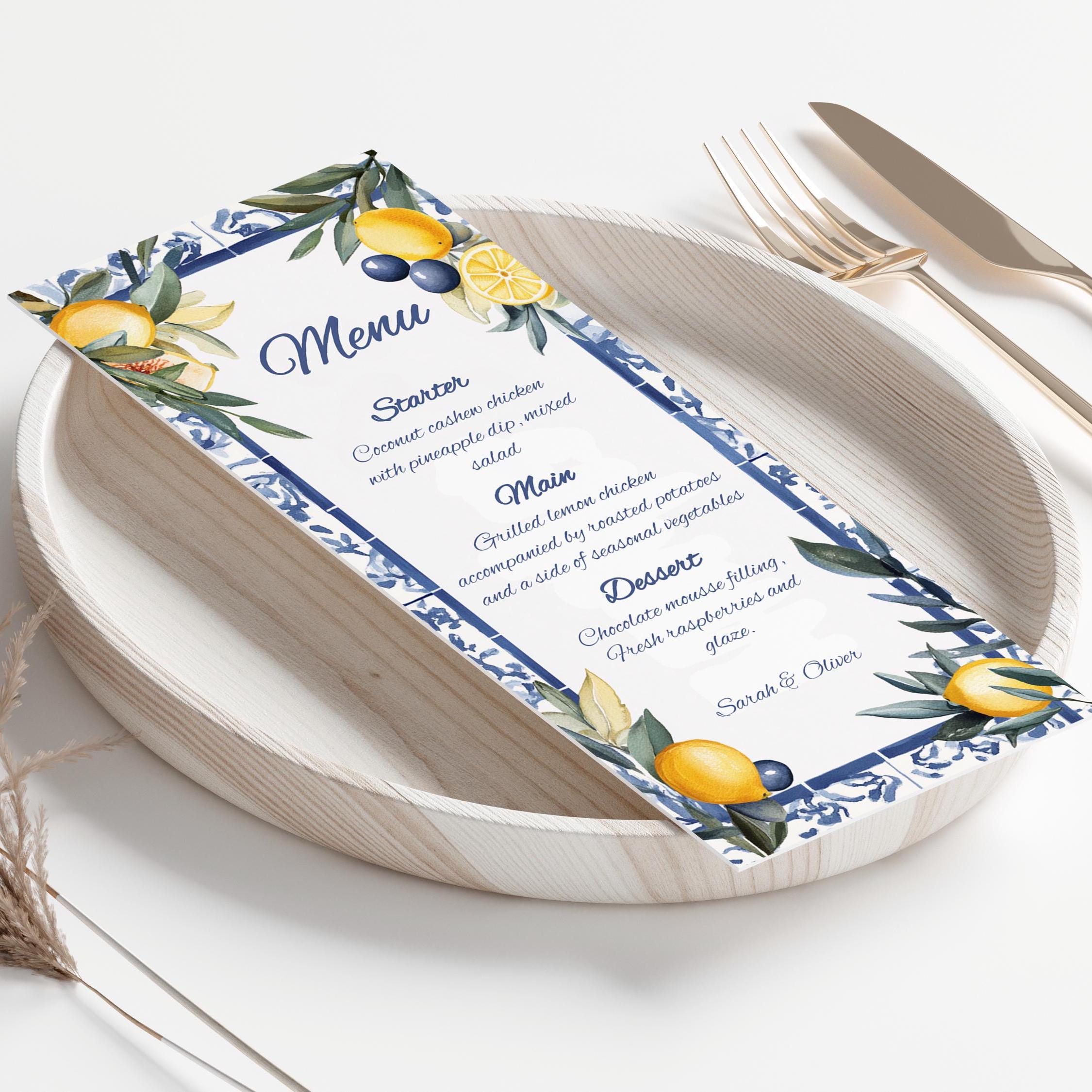 Lemon Wedding Menu Template Canva | Mediterranean Wedding Menu ...