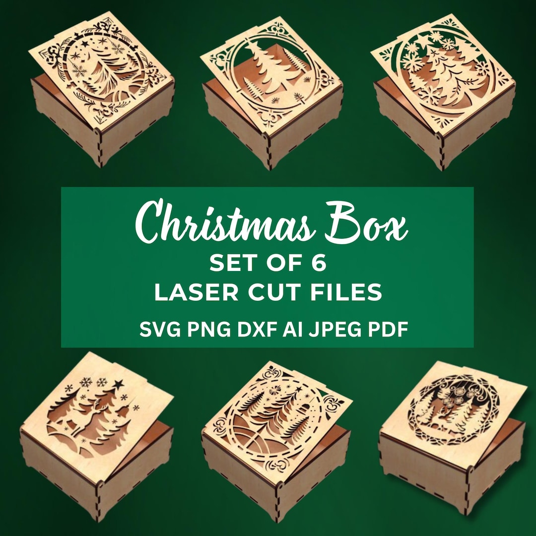 Christmas Box Laser Cut File Set of 4 Bundle SVG Glowforge Merry Laser ...