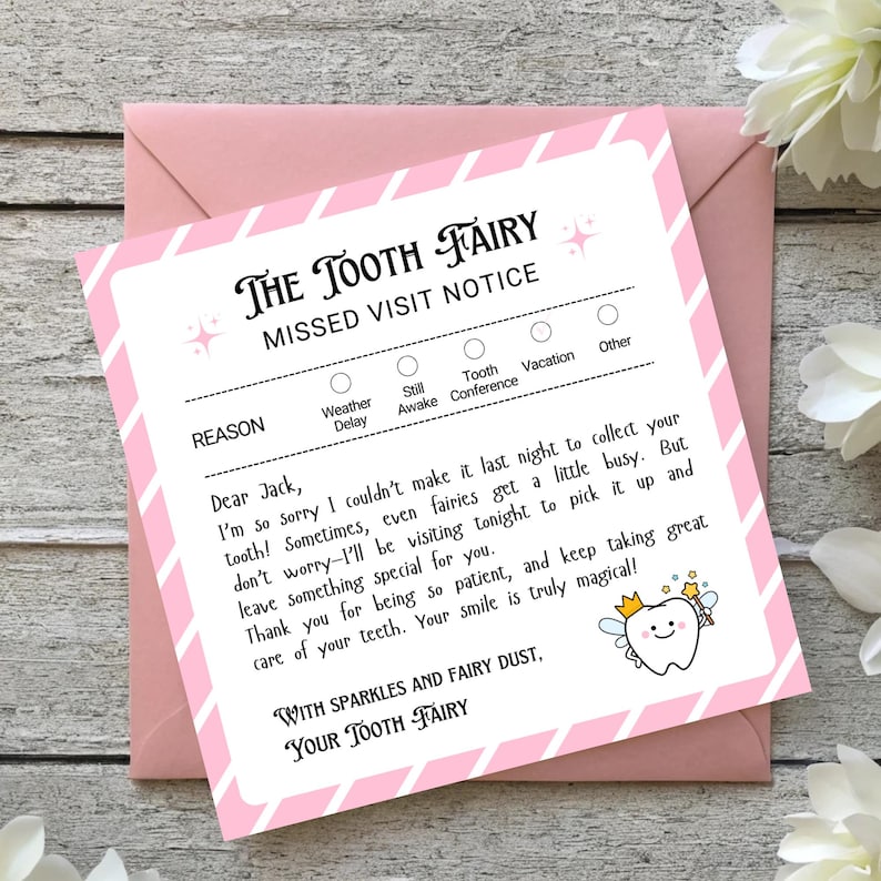 Printable Tooth Fairy Pink and Blue Apology Note Canva Template Tooth ...