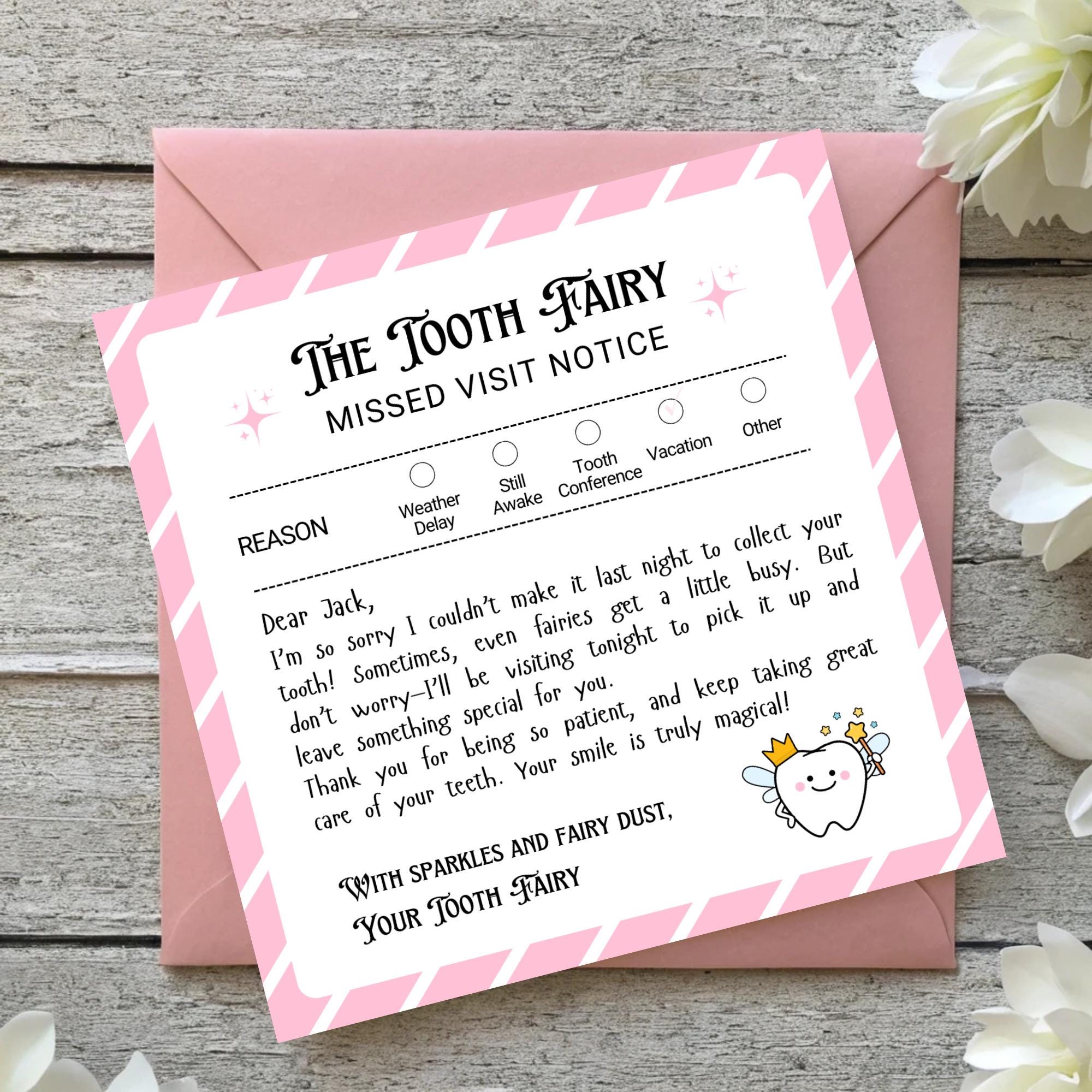 Tooth Fairy Note Pink and Blue Apology Letter Canva Template, Printable ...