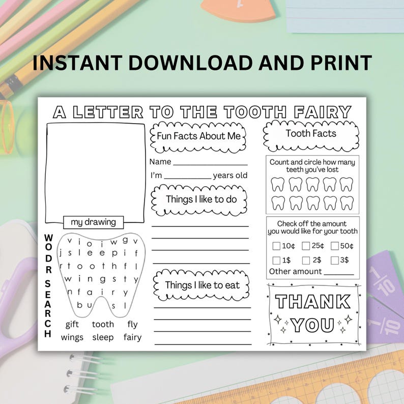 Tooth Fairy Letter & Coloring Page for Kids | Printable Tooth Fairy ...
