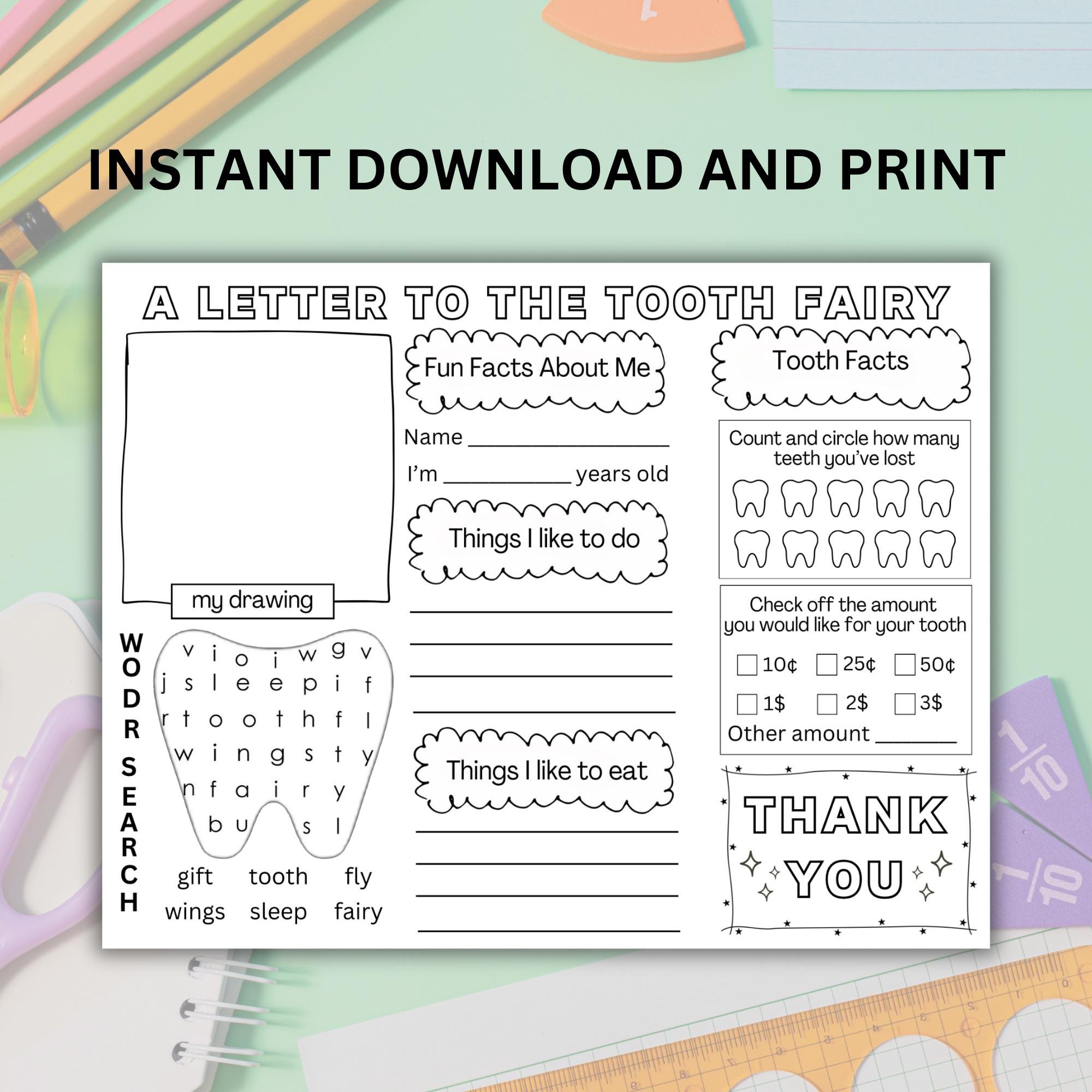 Tooth Fairy Letter Coloring Page Printable First Lost Tooth Magical ...