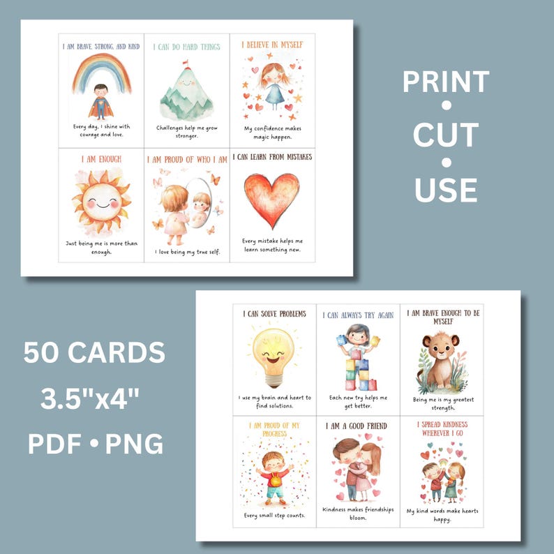 50 Affirmation Cards for Kids Printable Positive Affirmation Flashcards ...