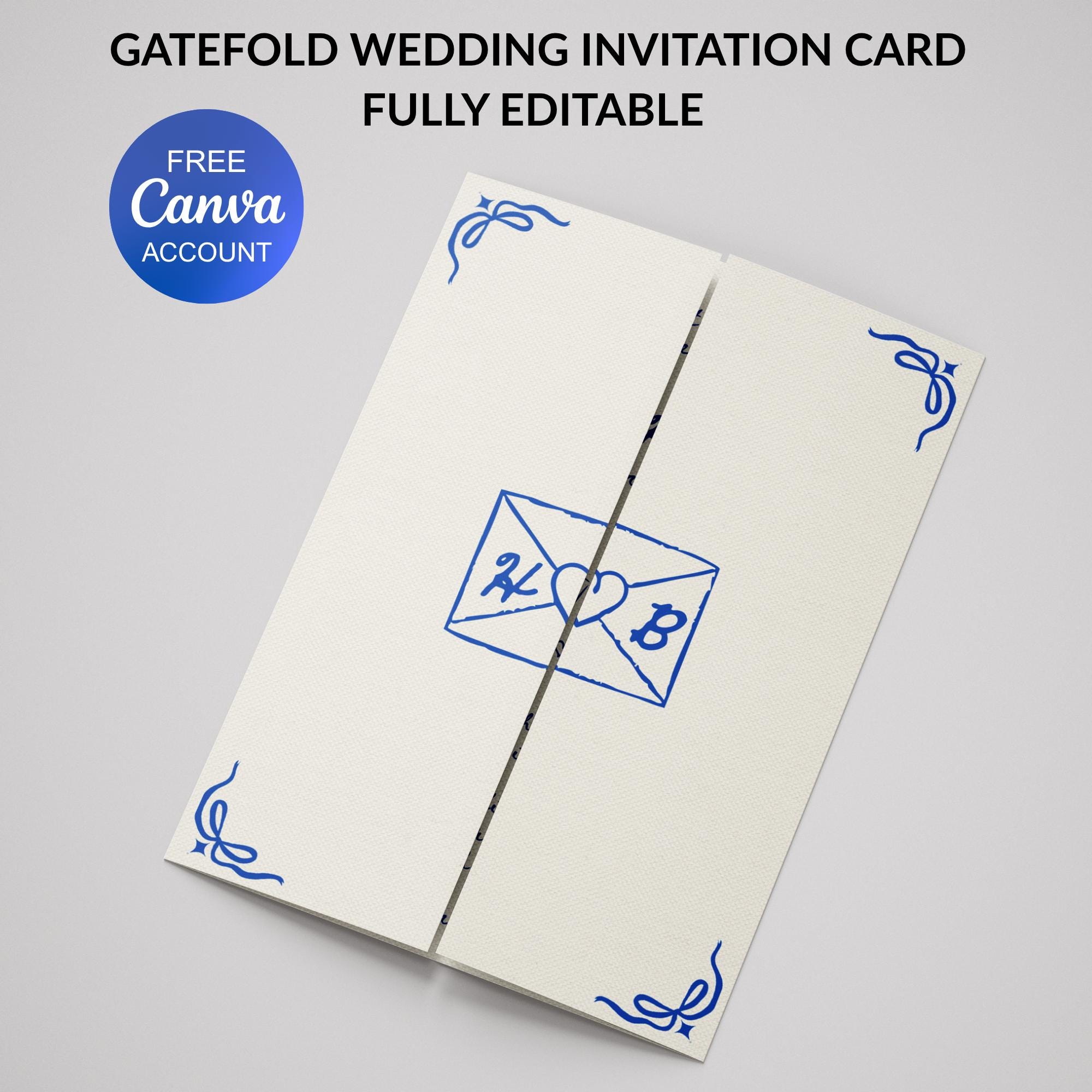 Hand Drawn Gatefold Wedding Invitation Card Double Sided Canva Template ...