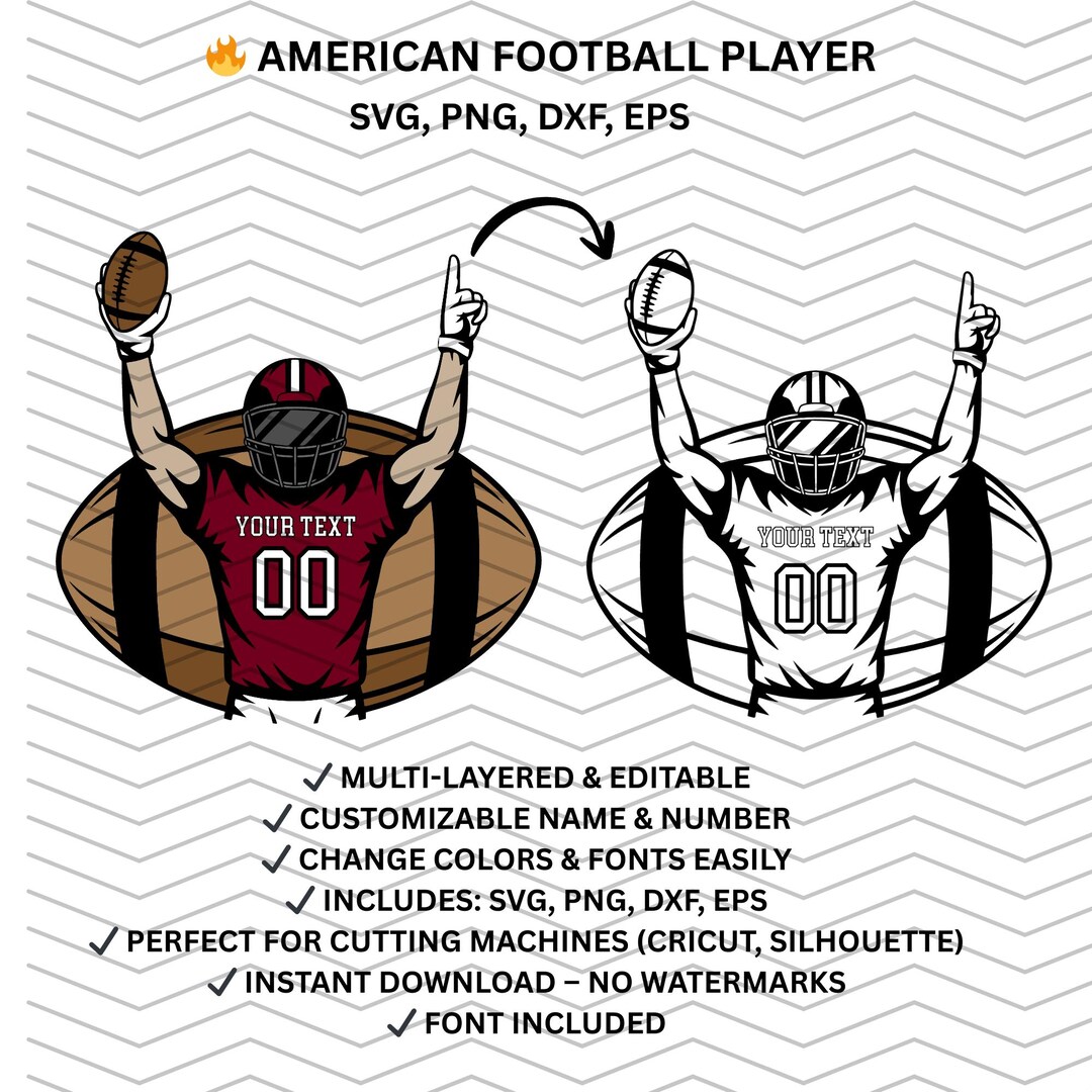 Custom Name Football Player Svg, Custom Layered Football Player SVG ...
