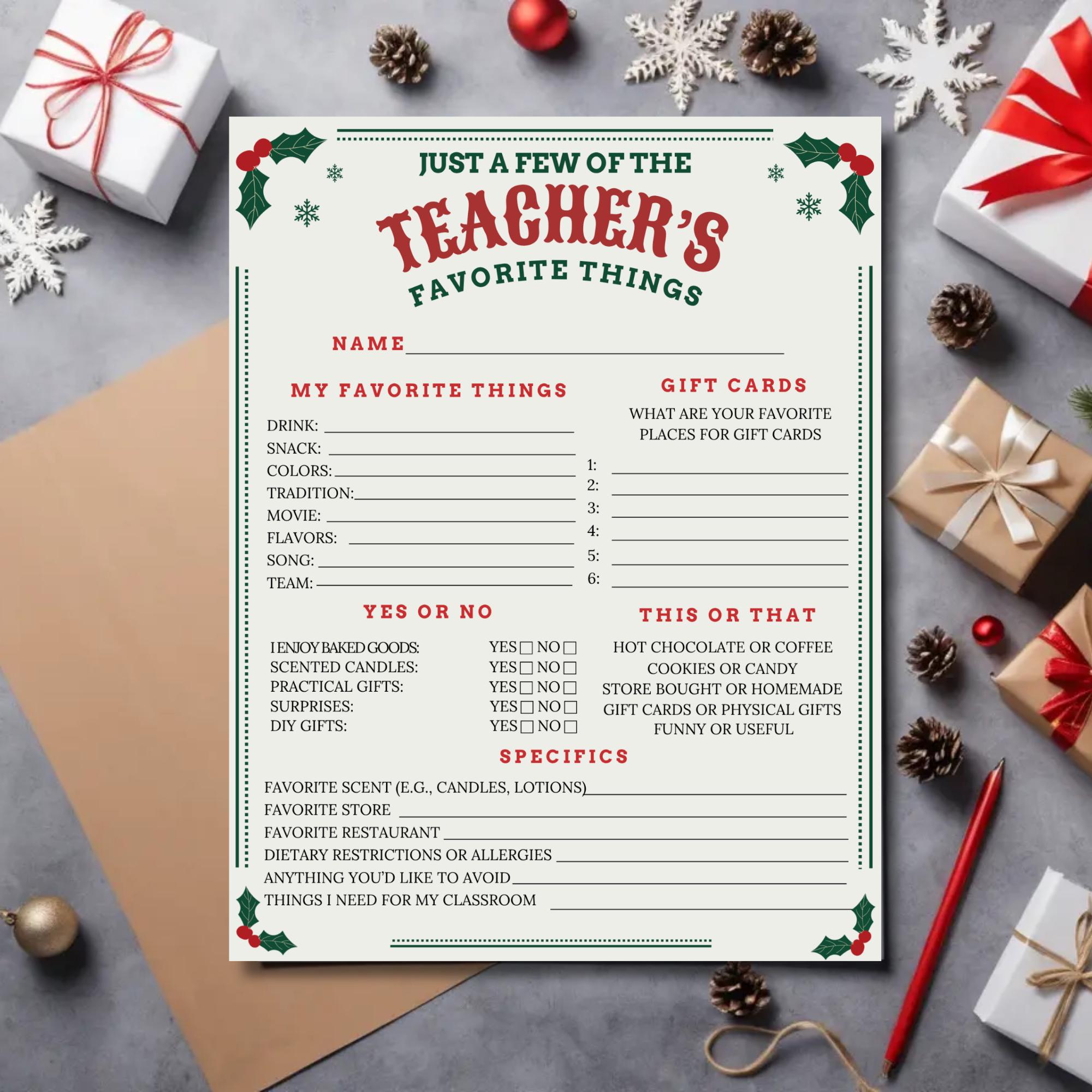 A Few of My Favorite Things Teacher Questionnaire Teacher Christmas ...