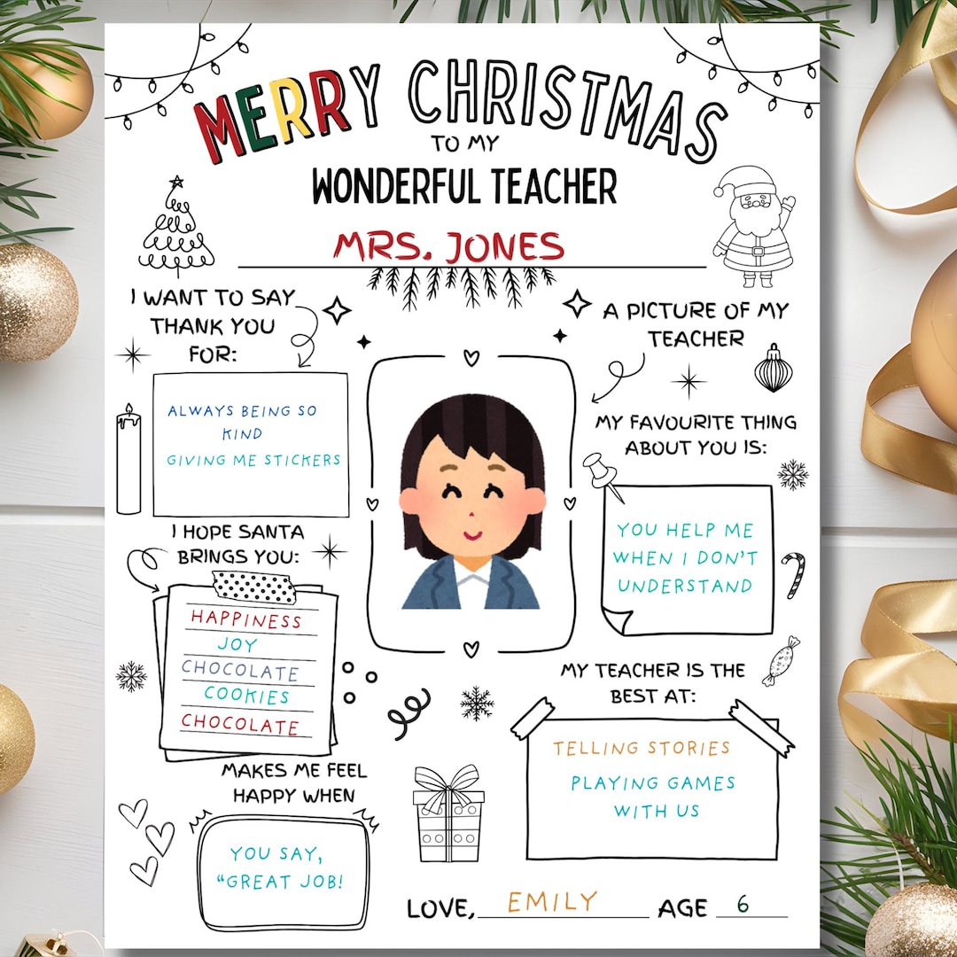 Teacher Christmas Gift Printable, All About My Teacher Christmas Gift ...