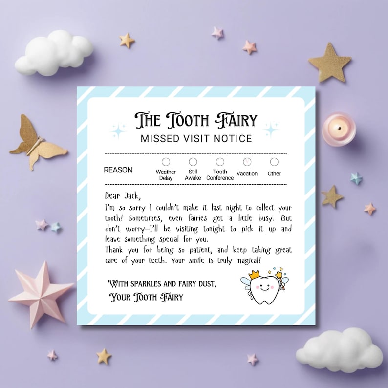 Printable Tooth Fairy Pink and Blue Apology Note Canva Template Tooth ...