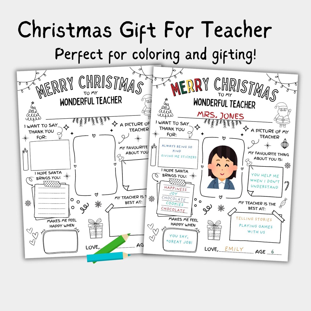Teacher Christmas Gift Printable, All About My Teacher Christmas Gift ...