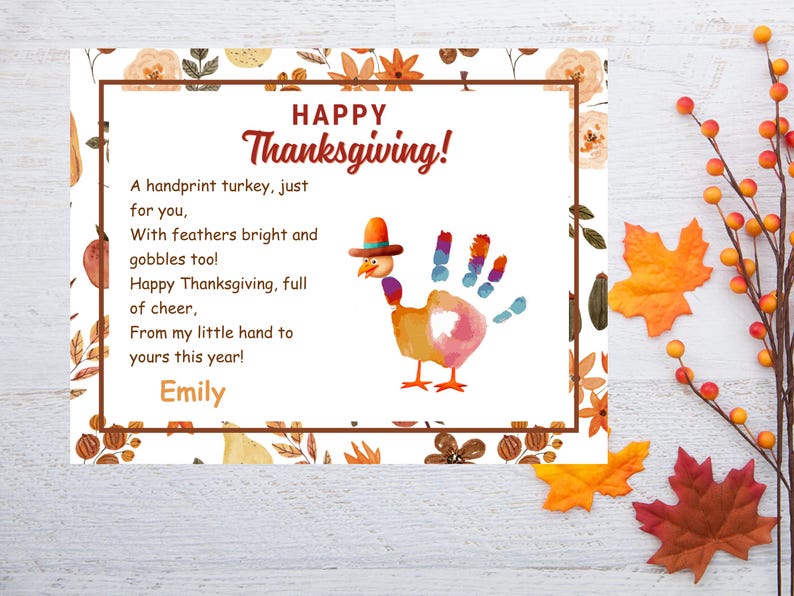 Thanksgiving Handprint Placemat, Turkey Handprint Poem Art, Turkey ...