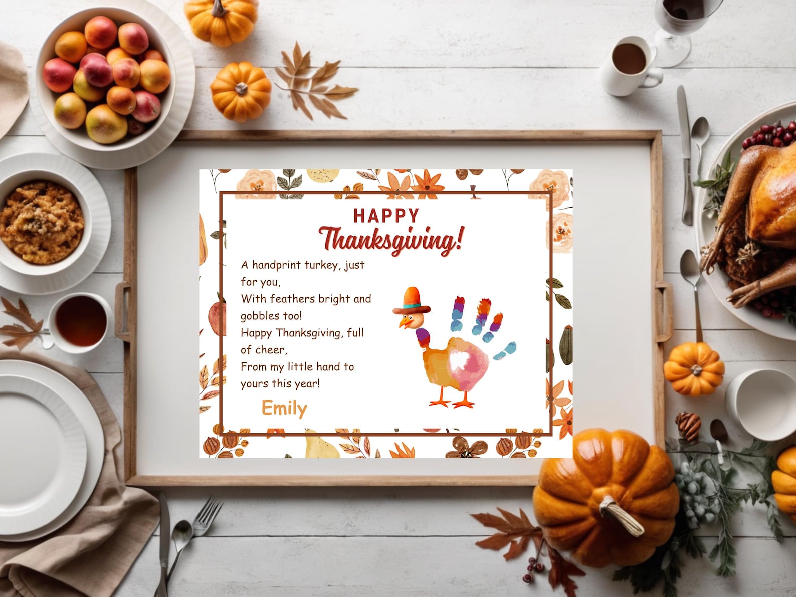 Thanksgiving Handprint Placemat, Turkey Handprint Poem Art, Turkey ...